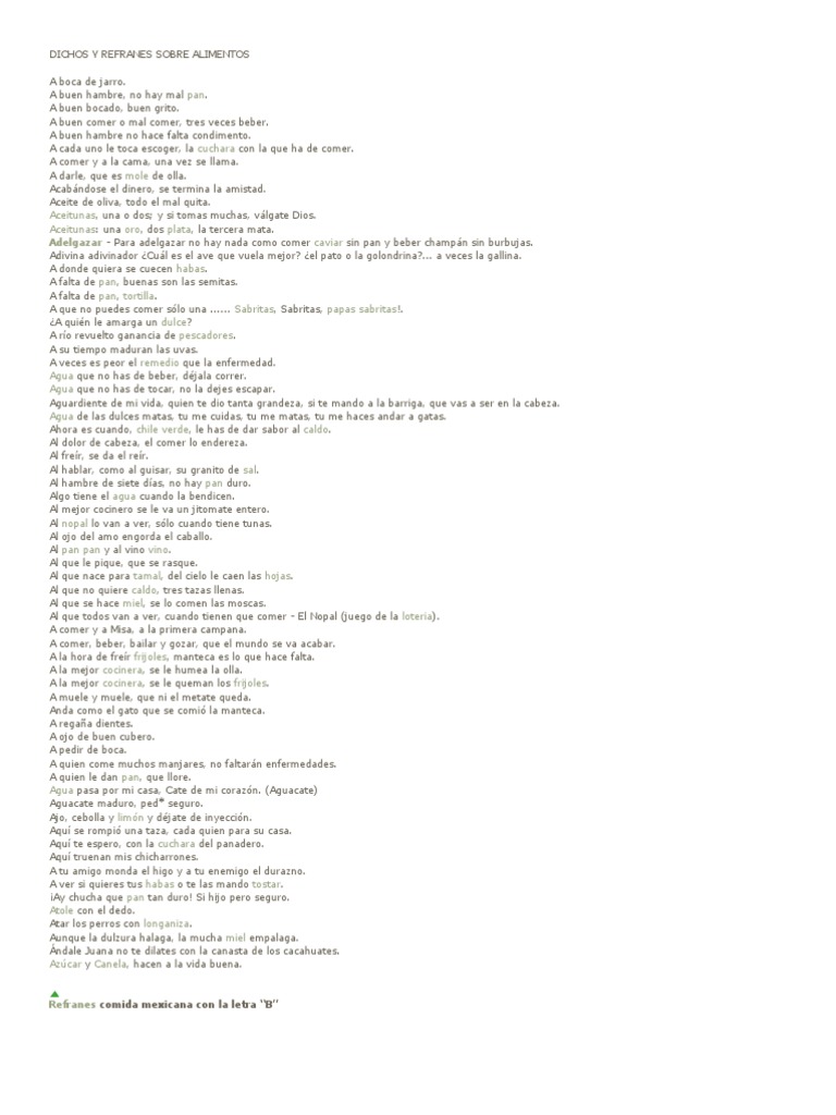 Dichos y Refranes Comida | PDF | Cocina mexicana | Panes