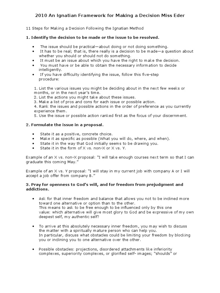 11 Steps For Making A Decision Following The Ignatian Method 2010 | PDF ...