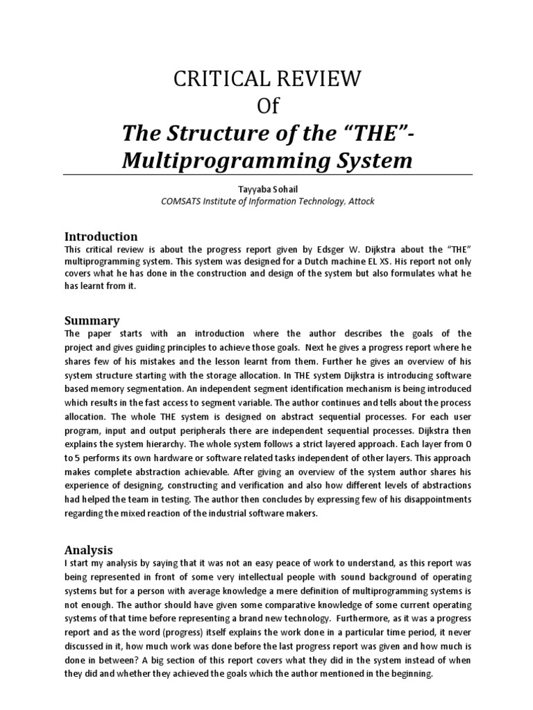 Critical Review Of The Structure Of The The Multiprogramming System