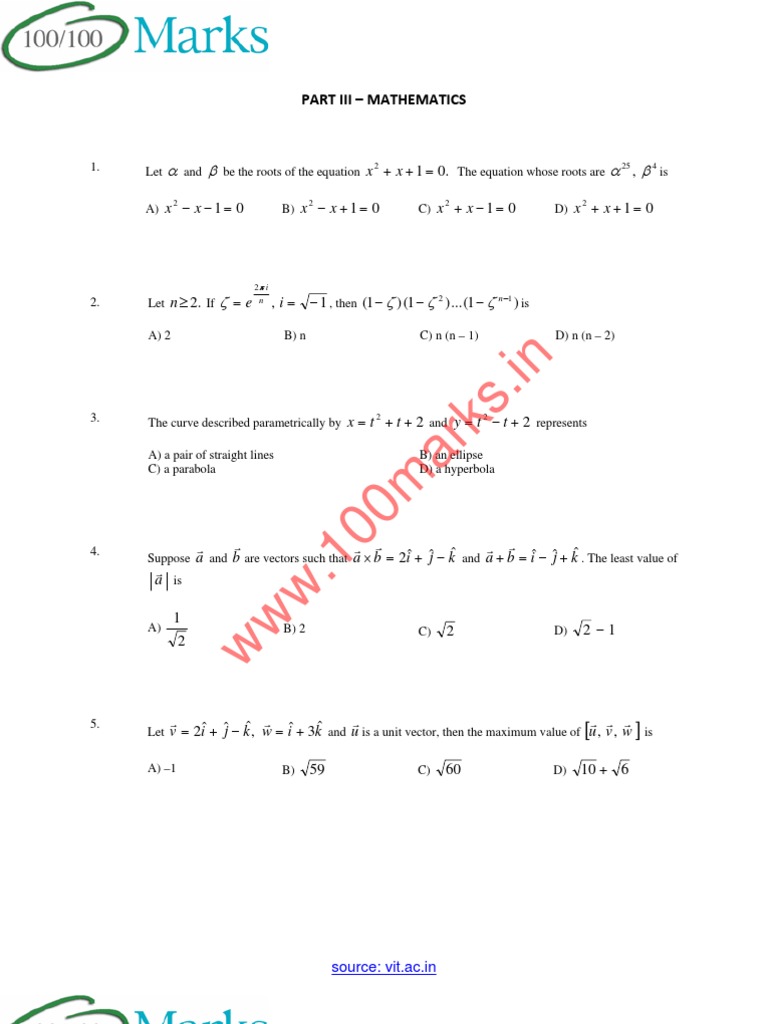 Vit Maths | PDF | Equations | Trigonometric Functions