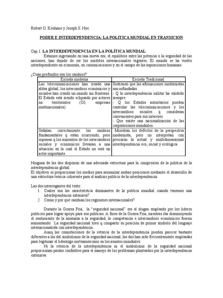 Poder e Interdependencia | PDF | Sistemas politicos | Estado (política)
