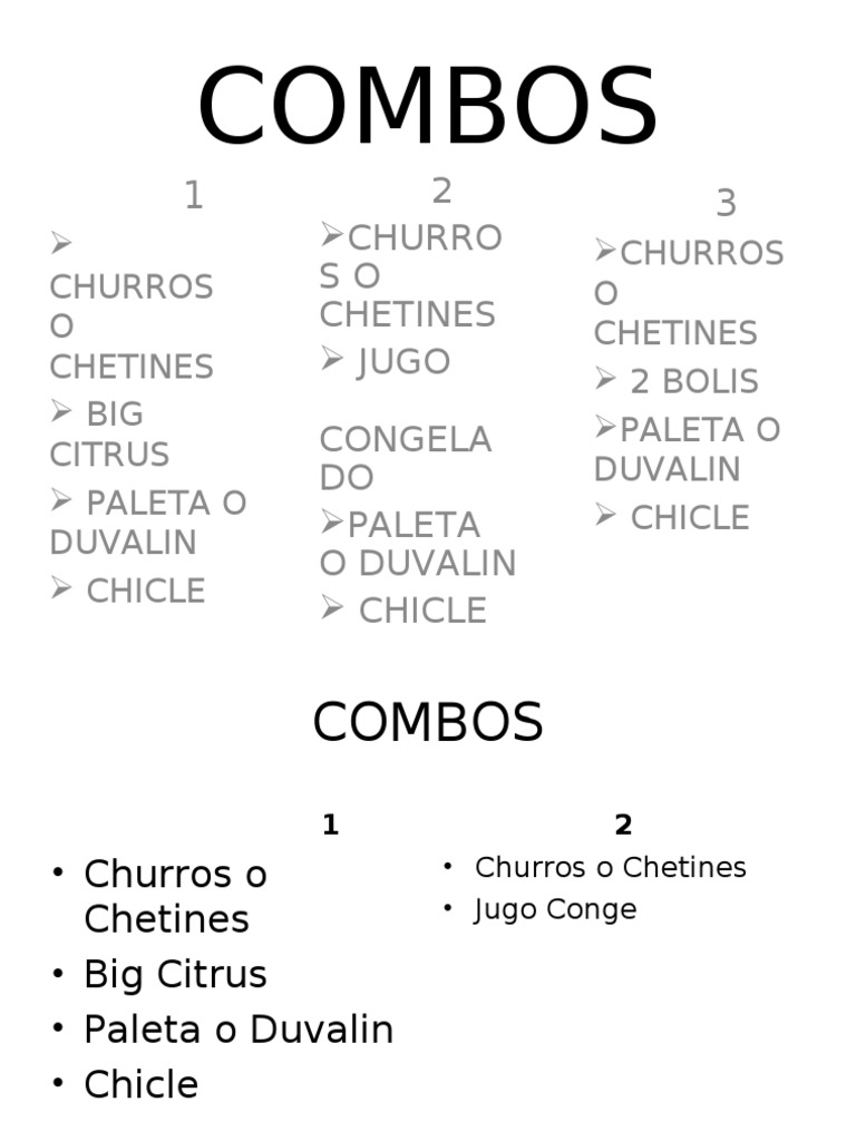Combos: 2 Churro SO Chetines Jugo Congela DO Paleta O Duvalin Chicle | PDF