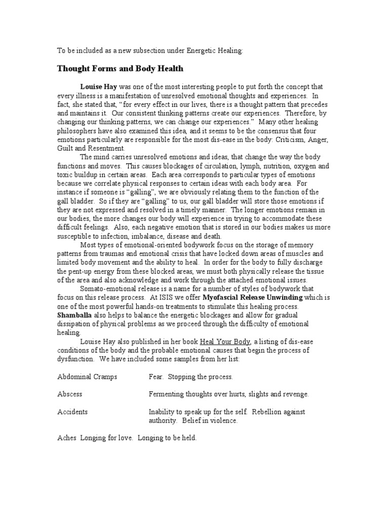 Louise Hay Thought Forms | PDF | Anger | Fear