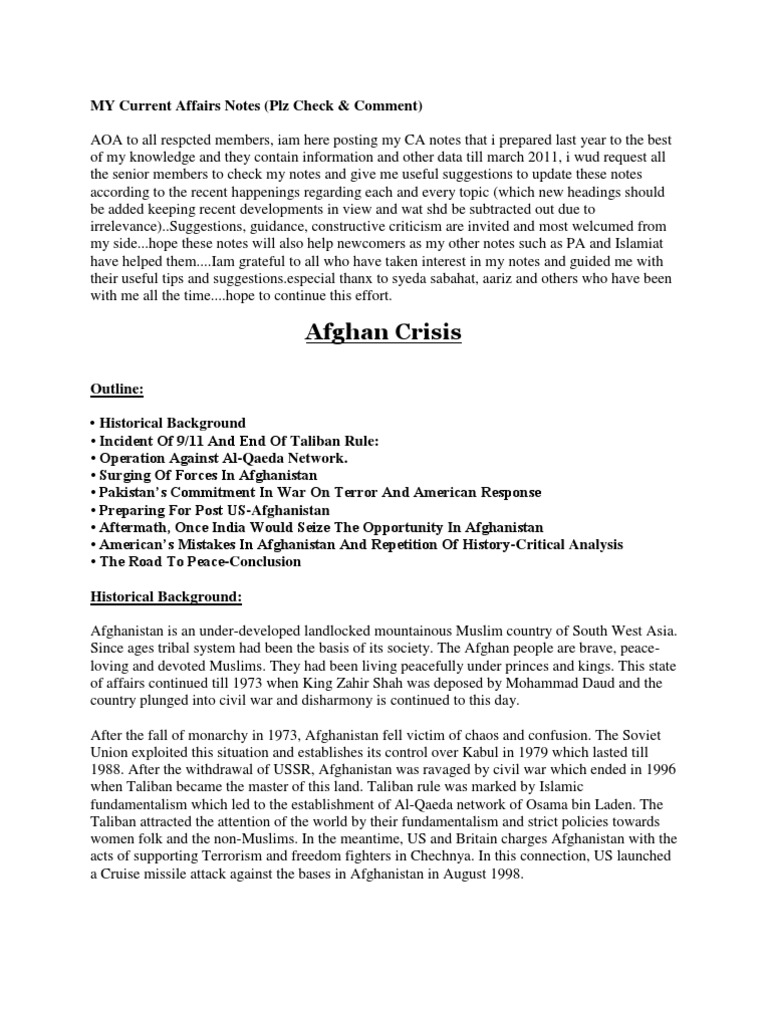MY Current Affairs Notes | PDF | Taliban | Afghanistan