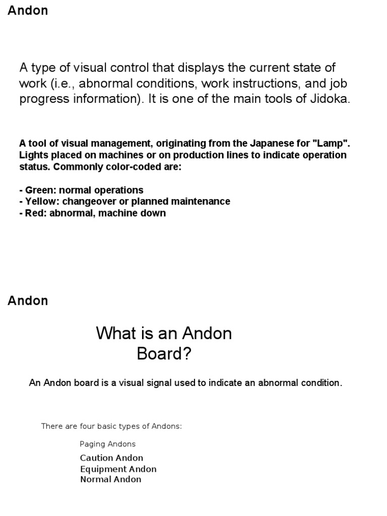 Visual Factory (Actually Used in Factories) | PDF | Lean Manufacturing ...