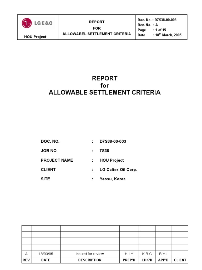 첨부#2 - Report for Allowable Settlement Criteria | PDF