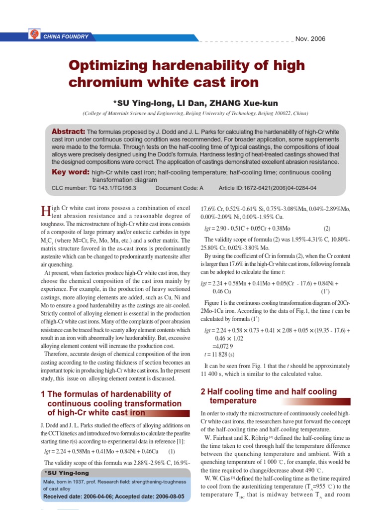 Hardenability of High CR White Cast Iron | PDF | Cast Iron | Heat Treating