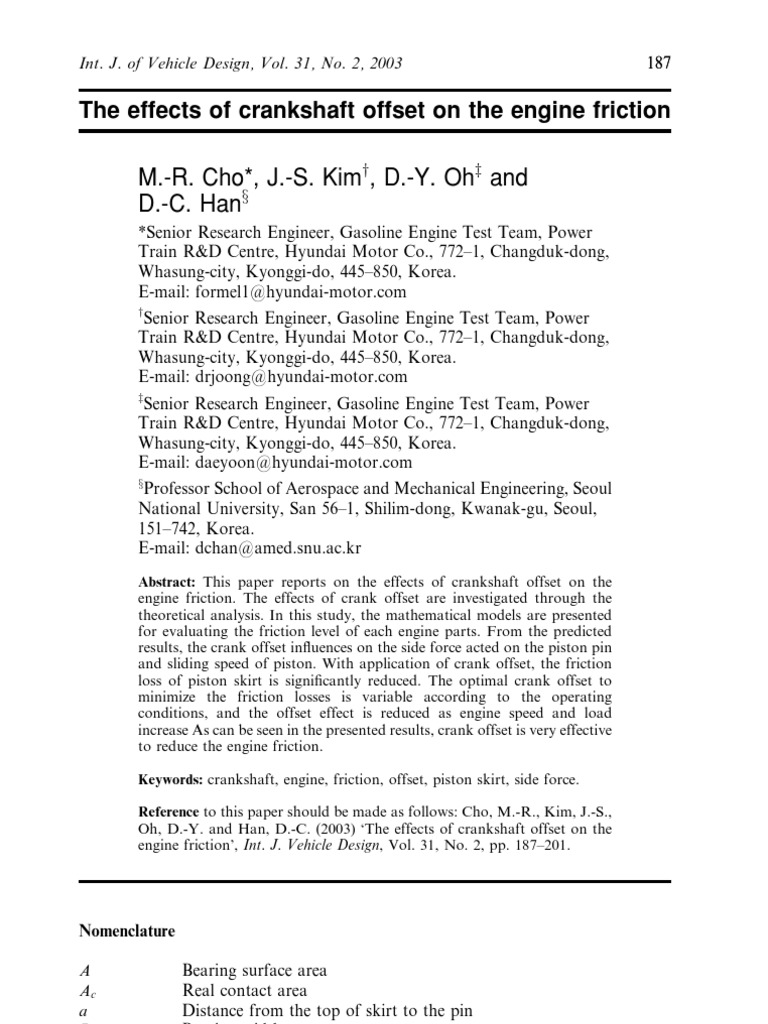 The Effects of Crankshaft Offset On The Engine Friction | PDF | Piston ...