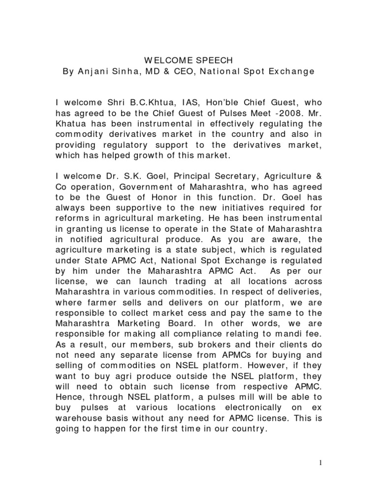 Welcome Speech PDF | PDF | Market (Economics) | Economies