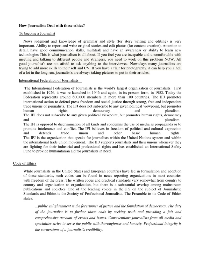 Journalistic Ethics and Best Practices | PDF | Journalism | Social ...