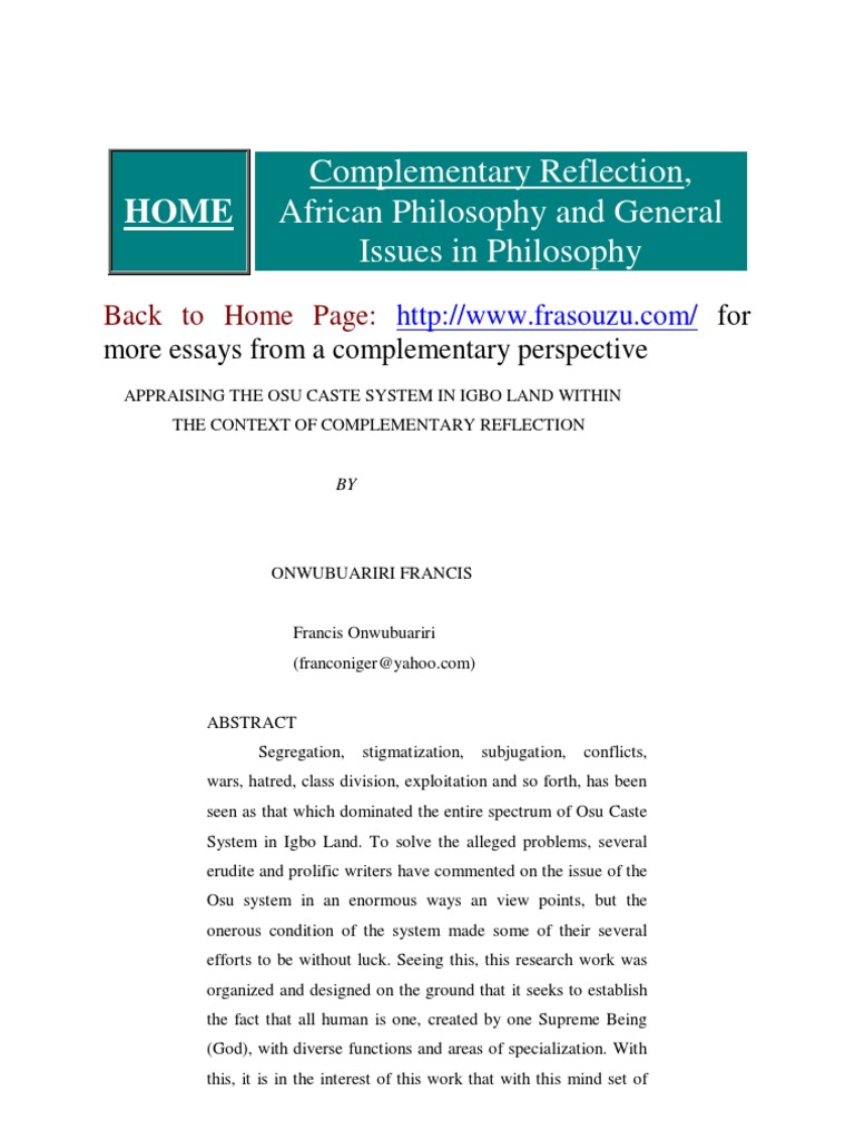 Appraising The Osu Caste System in Igbo Land | PDF | Caste | Marriage
