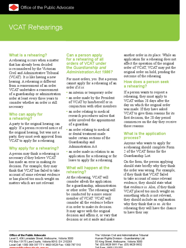 VCAT Rehearings: Administration Act 1986? | PDF