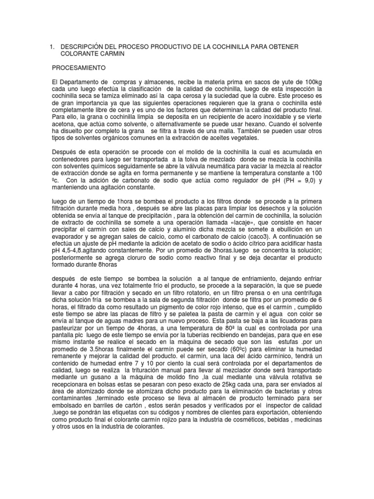 Proceso de Producción de Colorante Carmín | PDF | Aluminio | Filtración