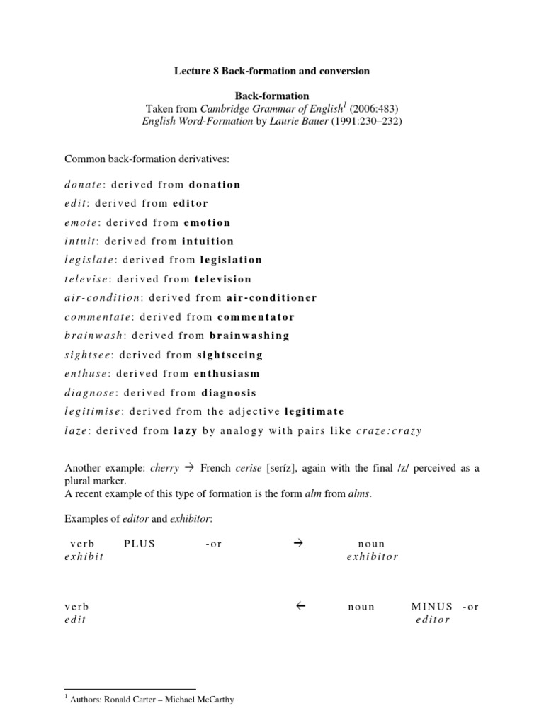 LECTURE 08 Back-Formation and Conversion | PDF | Adjective | Noun