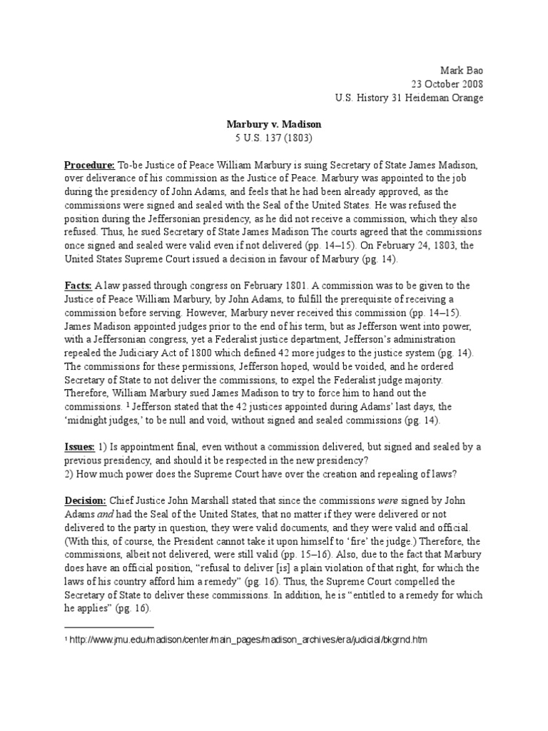 Marbury V Madison | PDF | Marbury V. Madison | United States Constitution