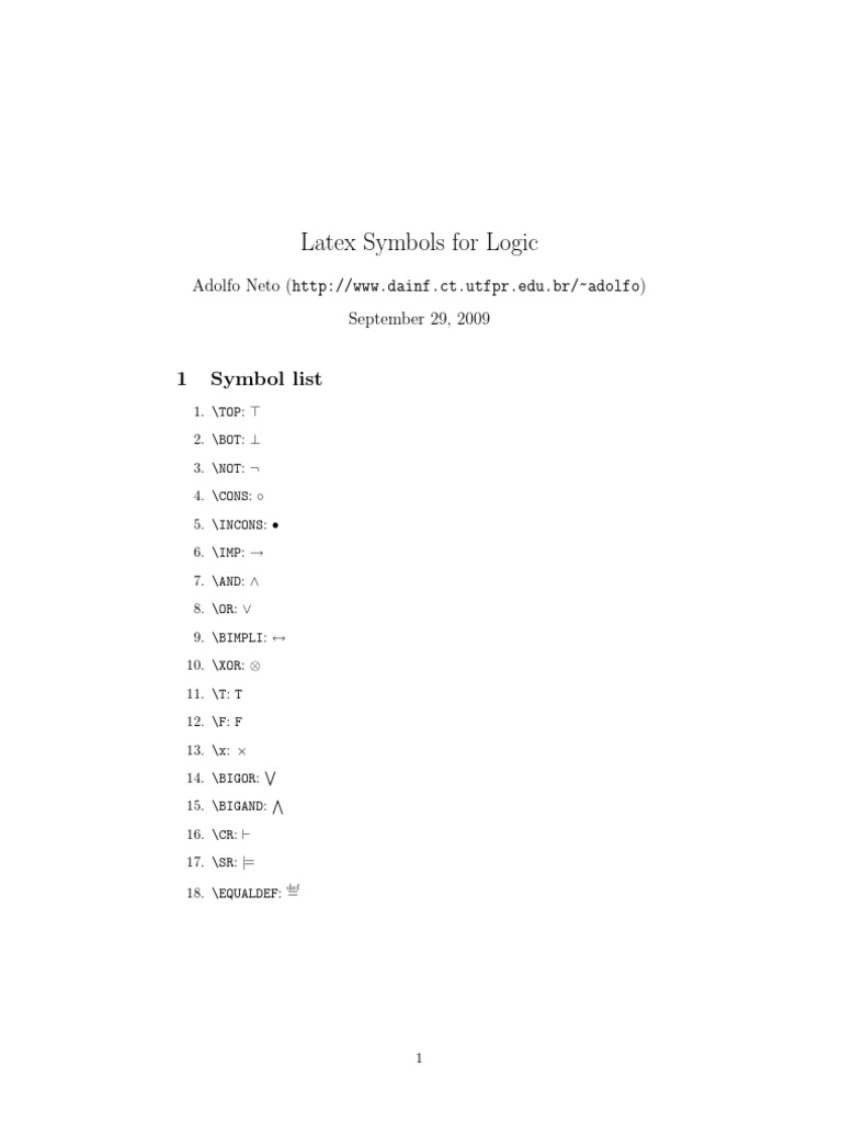 Latex Logic Symbols Guide | PDF