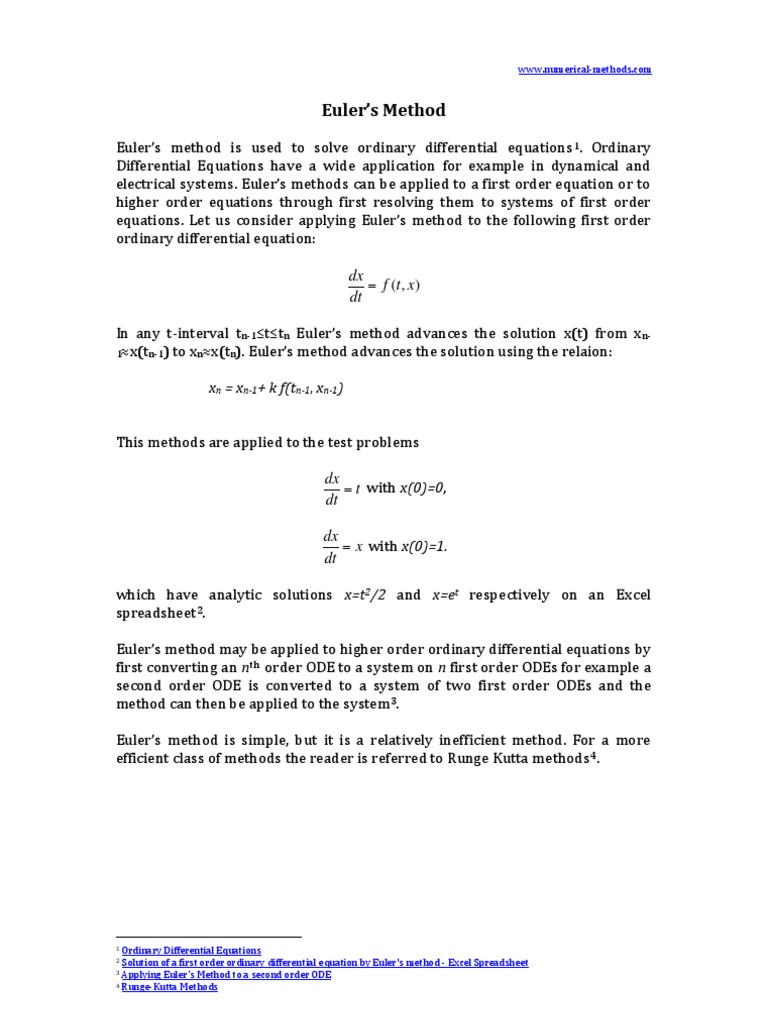 Solution Of A First Order Ordinary Differential Equation By Euler S Method Pdf