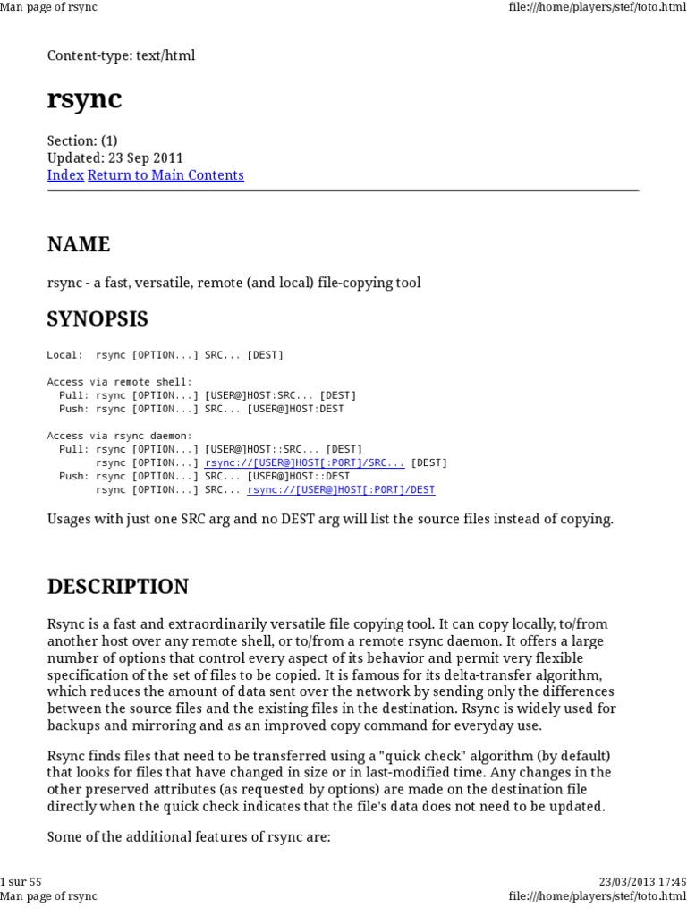 Man Page of Rsync | PDF | Computer Engineering | Utility Software