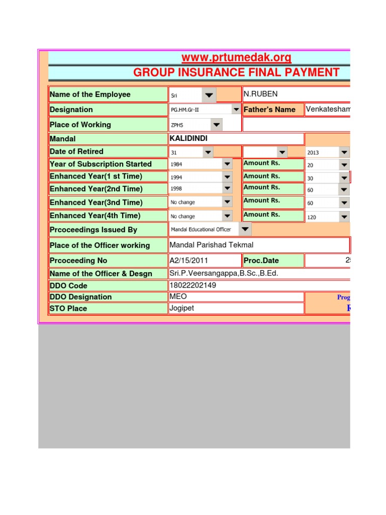 Final Payment of Group Insurance Scheme Benefits for Retired Employee N ...