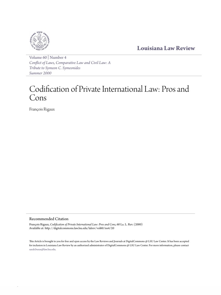 Codification of Private International Law - Pros and Cons | PDF | Codification (Law ...
