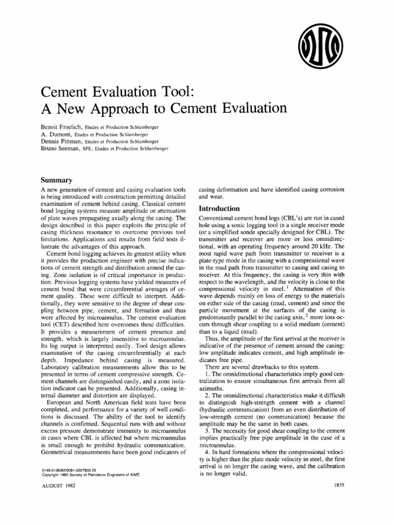 Cement Evaluation Tool: A New Approach To Cement Evaluation | PDF | Acoustics | Medical Ultrasound
