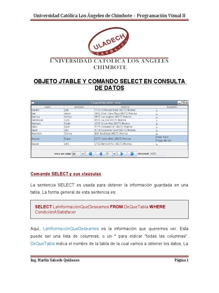 Tema 10 Consulta Datos JTable Select | PDF | SQL | Tabla (base de datos)