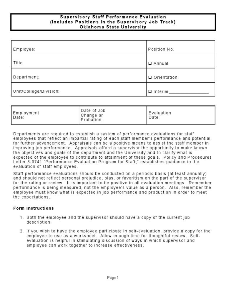 Evaluation Form Supervisors PDF Performance Appraisal Employment