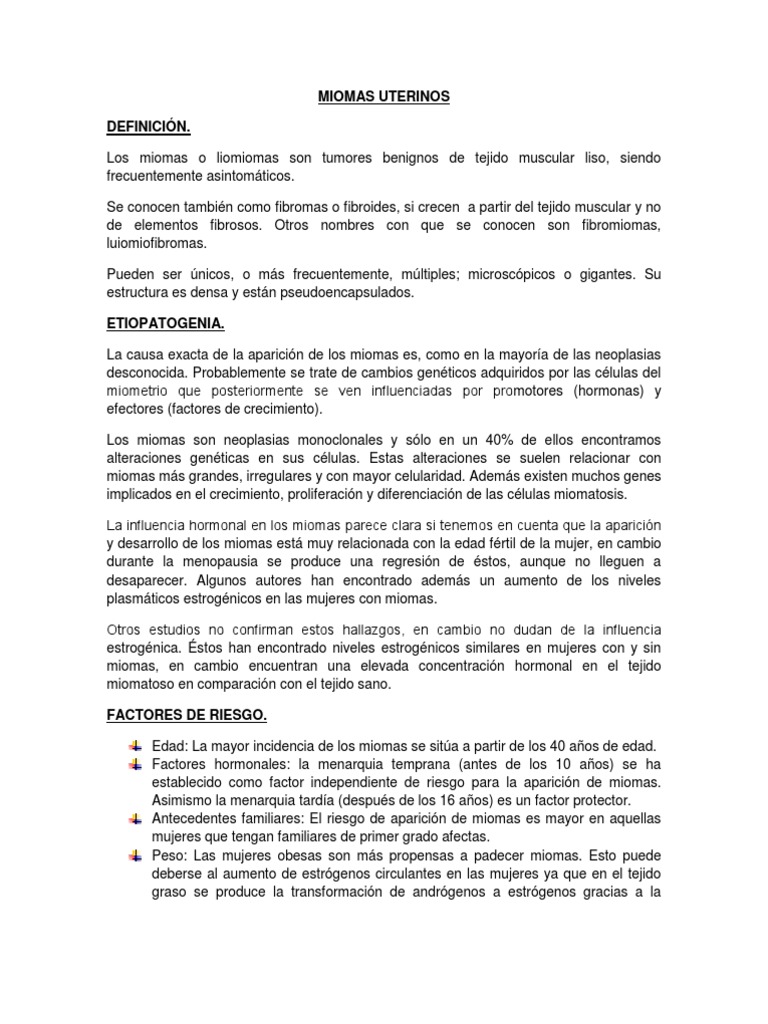 Miomas Uterinos: Definición y Diagnóstico | PDF | Útero | Cáncer