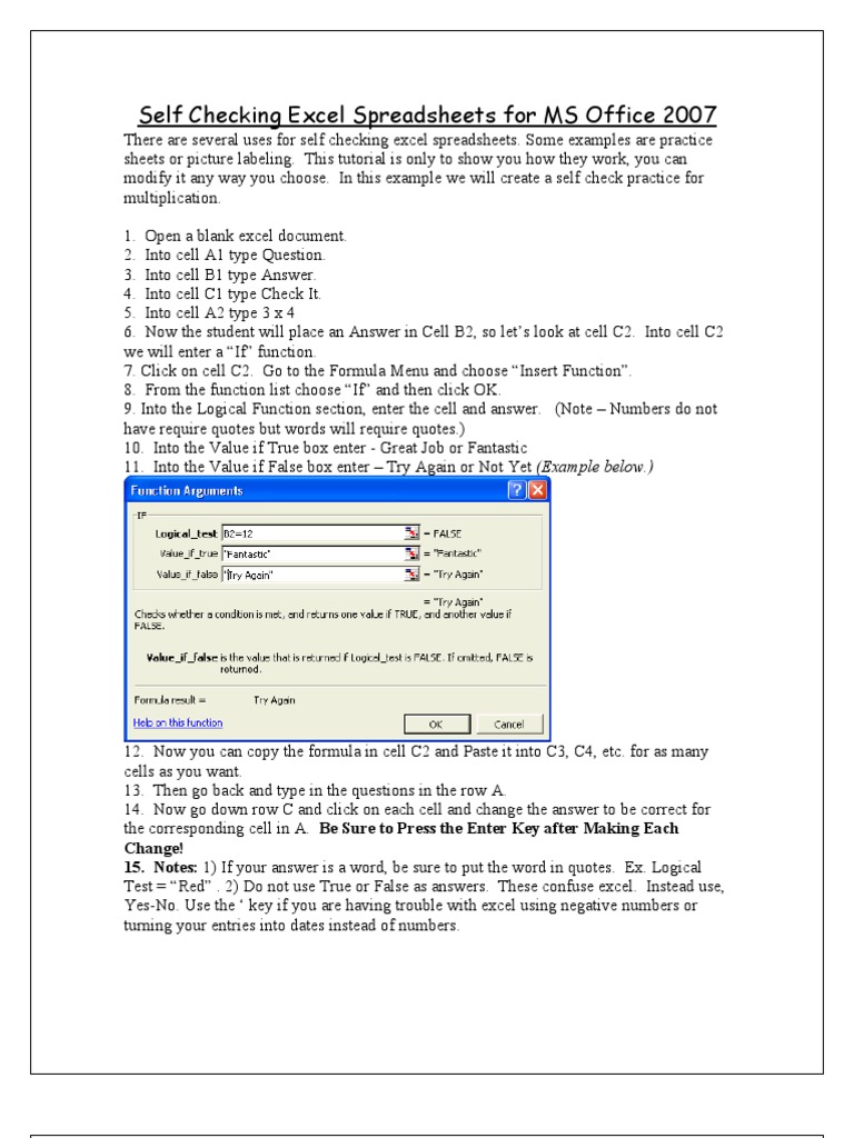 Self Check Instructions-Office2007 | PDF | Spreadsheet | Microsoft Excel