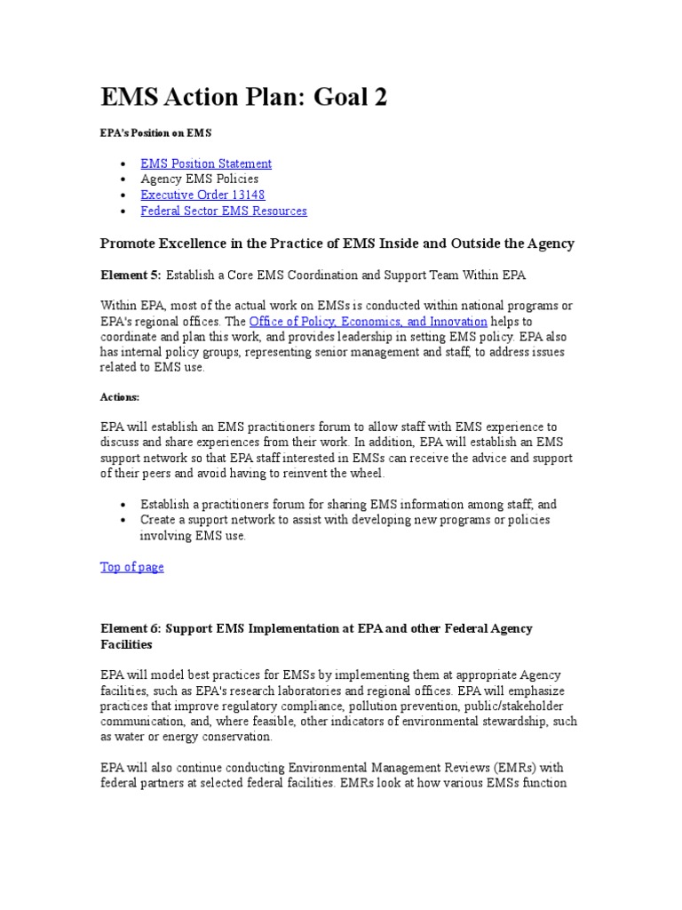 EMS Action Plan | PDF | United States Environmental Protection Agency ...