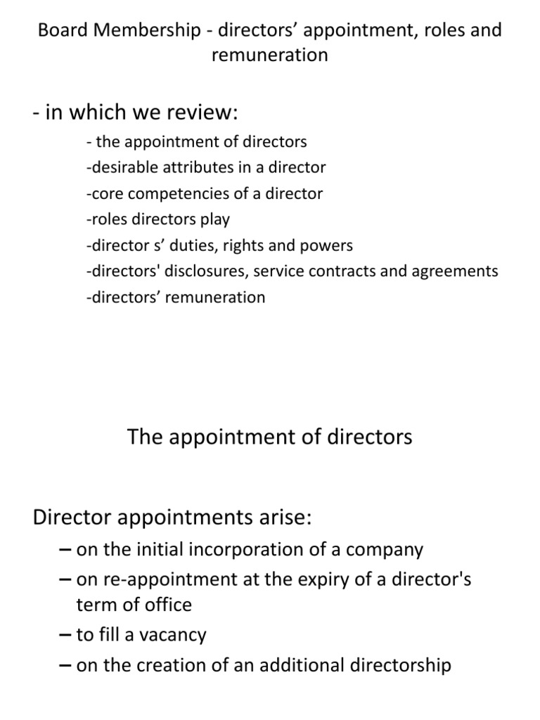 Board of Directors Appointment Guide | PDF | Sarbanes–Oxley Act ...