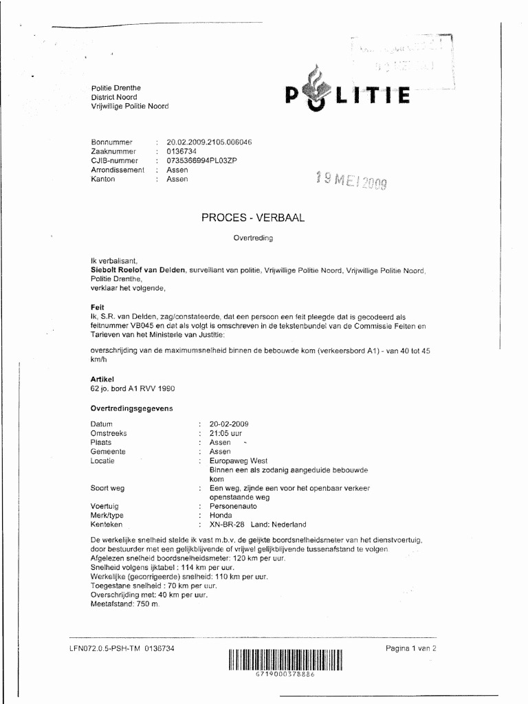 Valselijk Opgemaakt Proces-Verbaal 'Politie Drenthe Gate' Fokko Cuperus ...