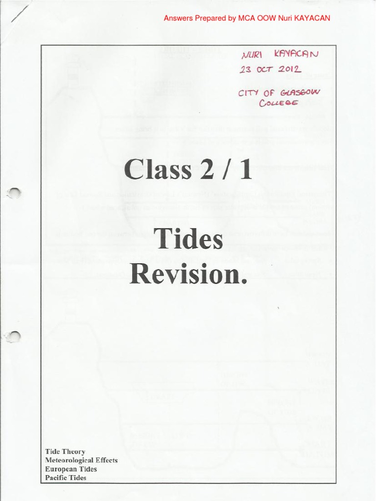 Tide Revision-MCA OOW Unlimited Course Notes-Nuri KAYACAN | PDF