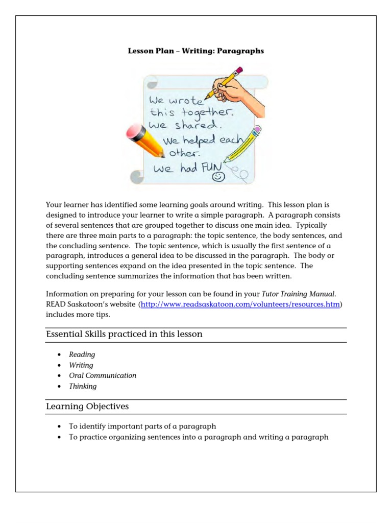 Writing Paragraphs | PDF | Paragraph | Lesson Plan