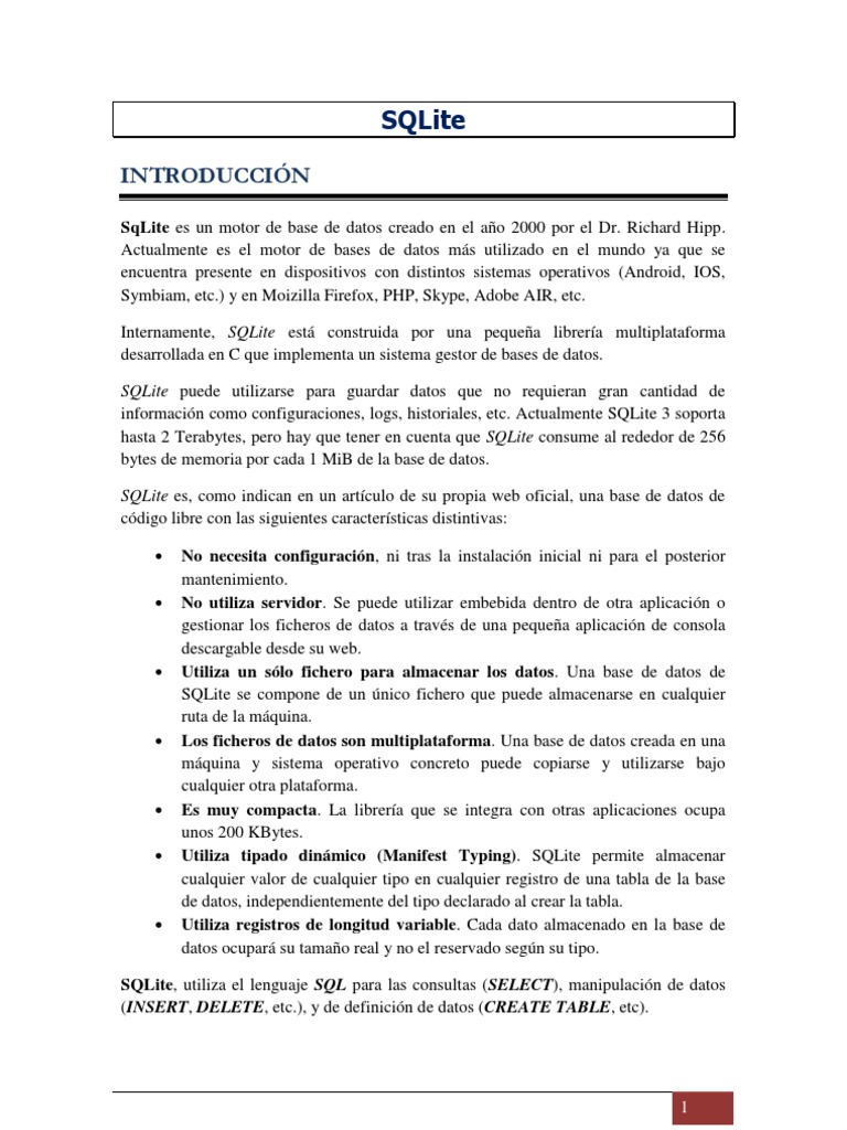 SQLITE | PDF | SQL | Bases de datos