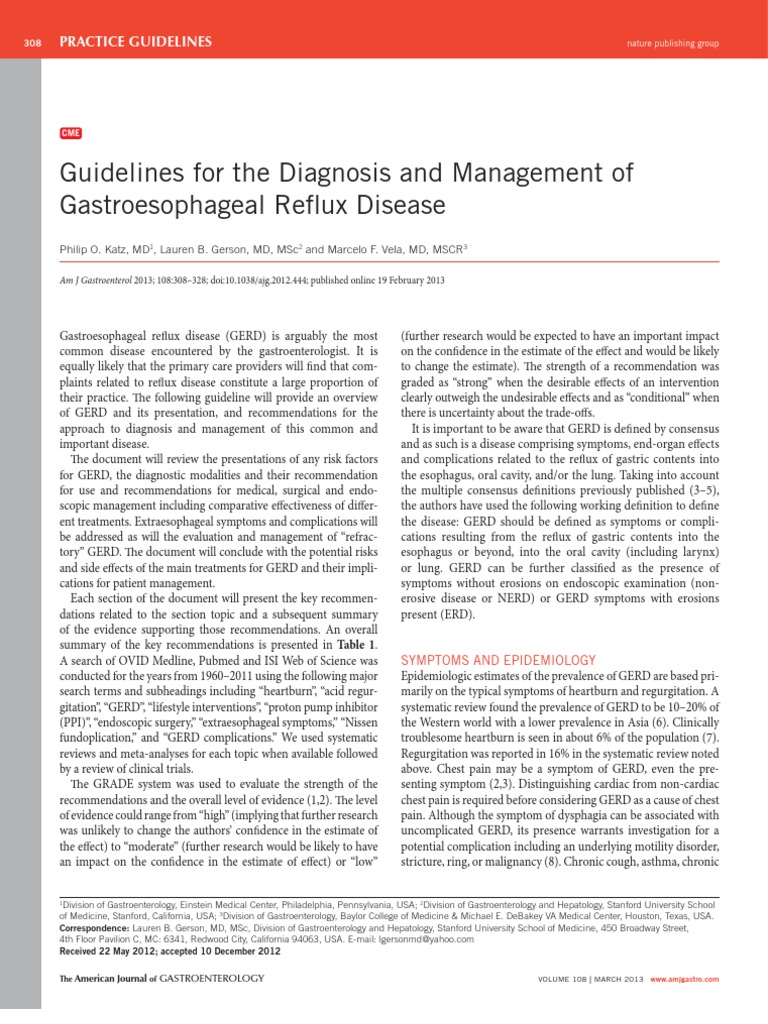 GERD Diagnosis and Management 2013 | PDF | Gastroesophageal Reflux ...