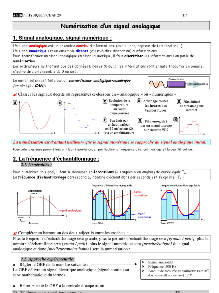 Numérisation des Signaux Analogiques | PDF | Signal électrique | Analogique