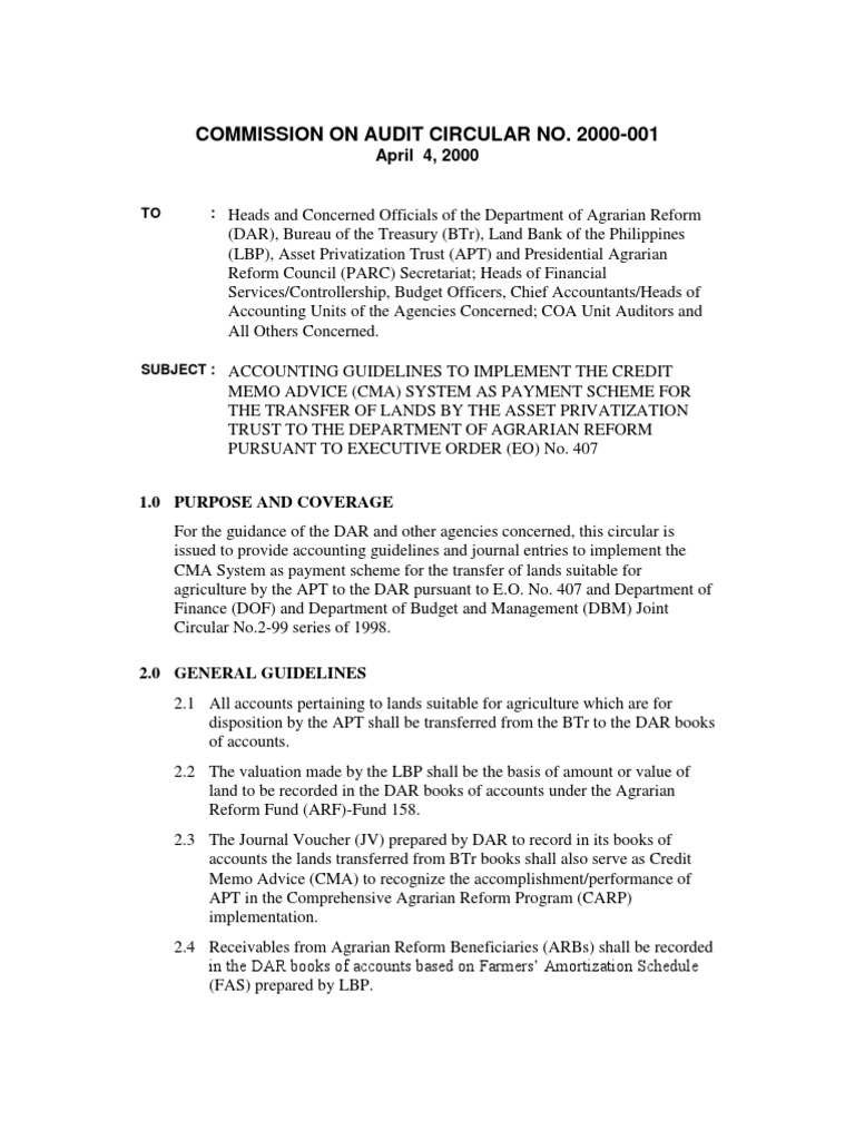 Coa Circular No. 2000-001 | Economies | Government