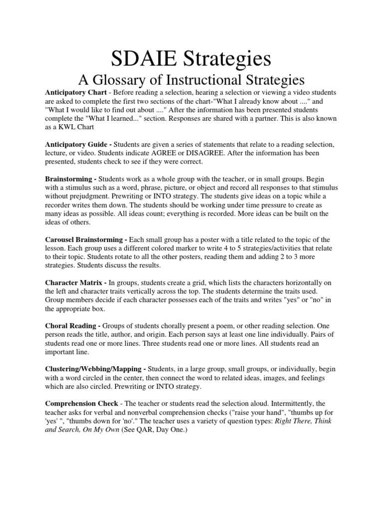 SDAIE Strategies | PDF | Reading (Process) | Fraction (Mathematics)