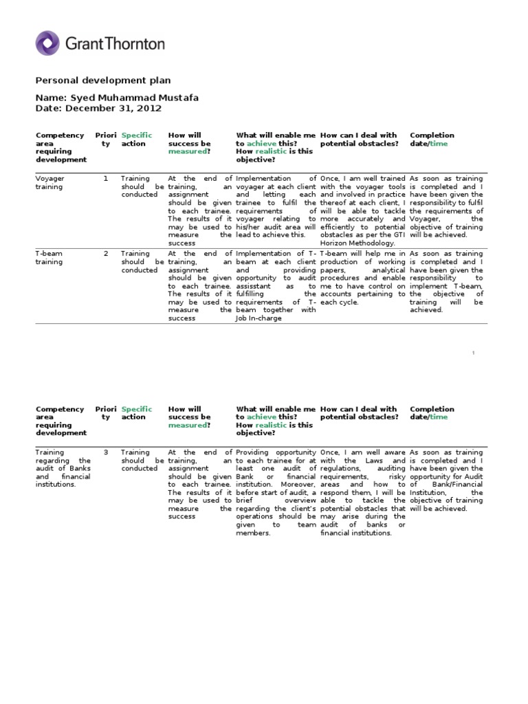Personal Development Plan | PDF | Audit | Competence (Human Resources)