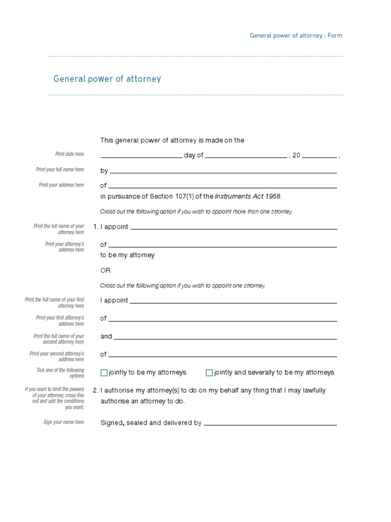 General Power of Attorney Form | PDF | Law