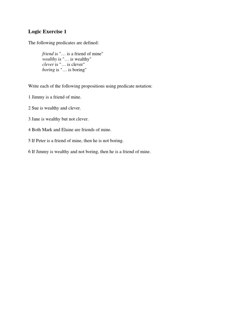 Exercise Logic With Ans | PDF | Logical Consequence | Logic