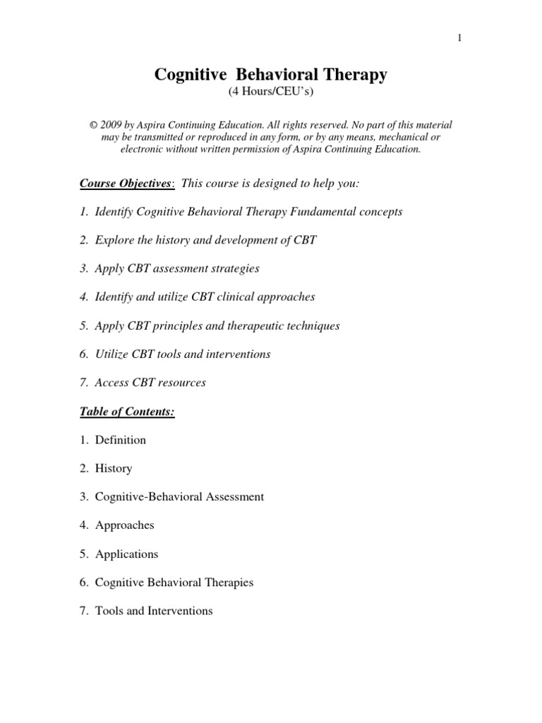 Cognitive Behavioral Therapy | PDF | Cognitive Behavioral Therapy ...