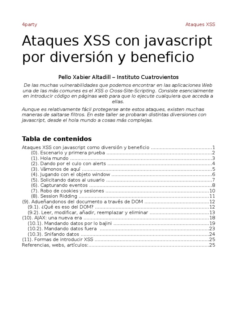 Ataques XSS Con Javascript Por Diversión Y Beneficio | PDF | Script ...
