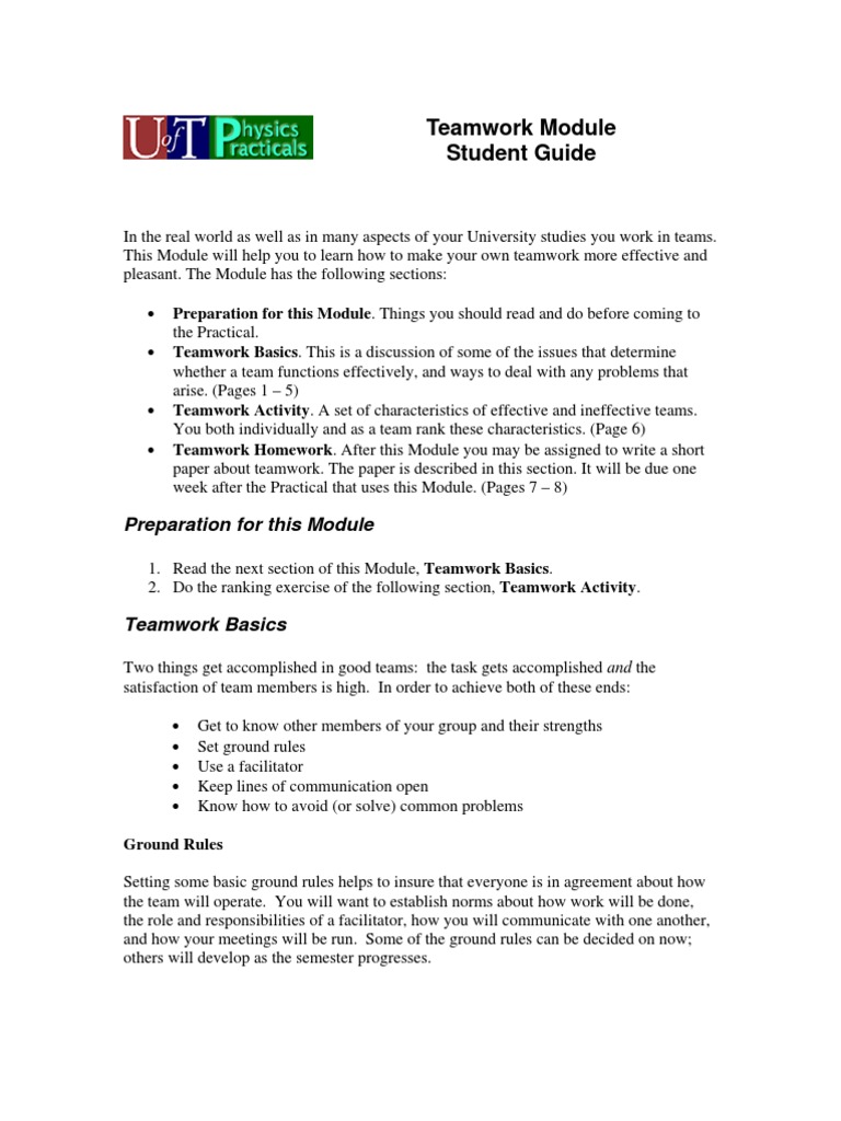 Teamwork Module Student Guide: Preparation For This Module | PDF ...