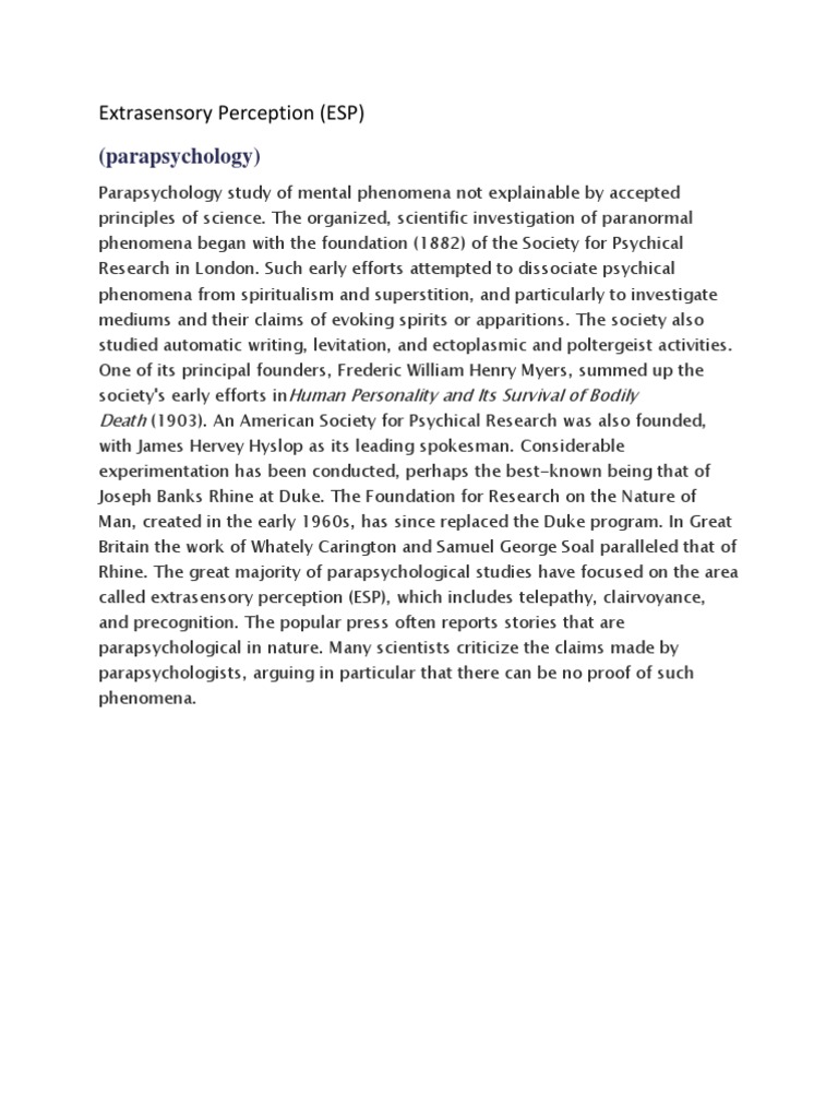 Understanding Extrasensory Perception | PDF | Extrasensory Perception ...