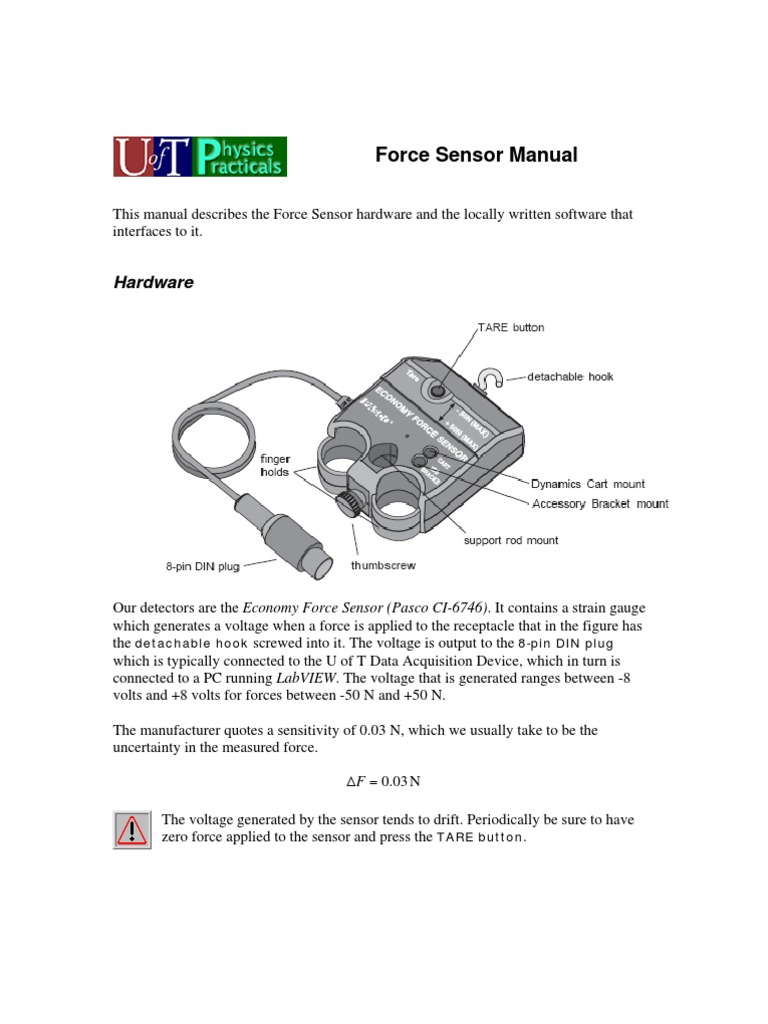 Force Sensor Manual: Hardware | PDF
