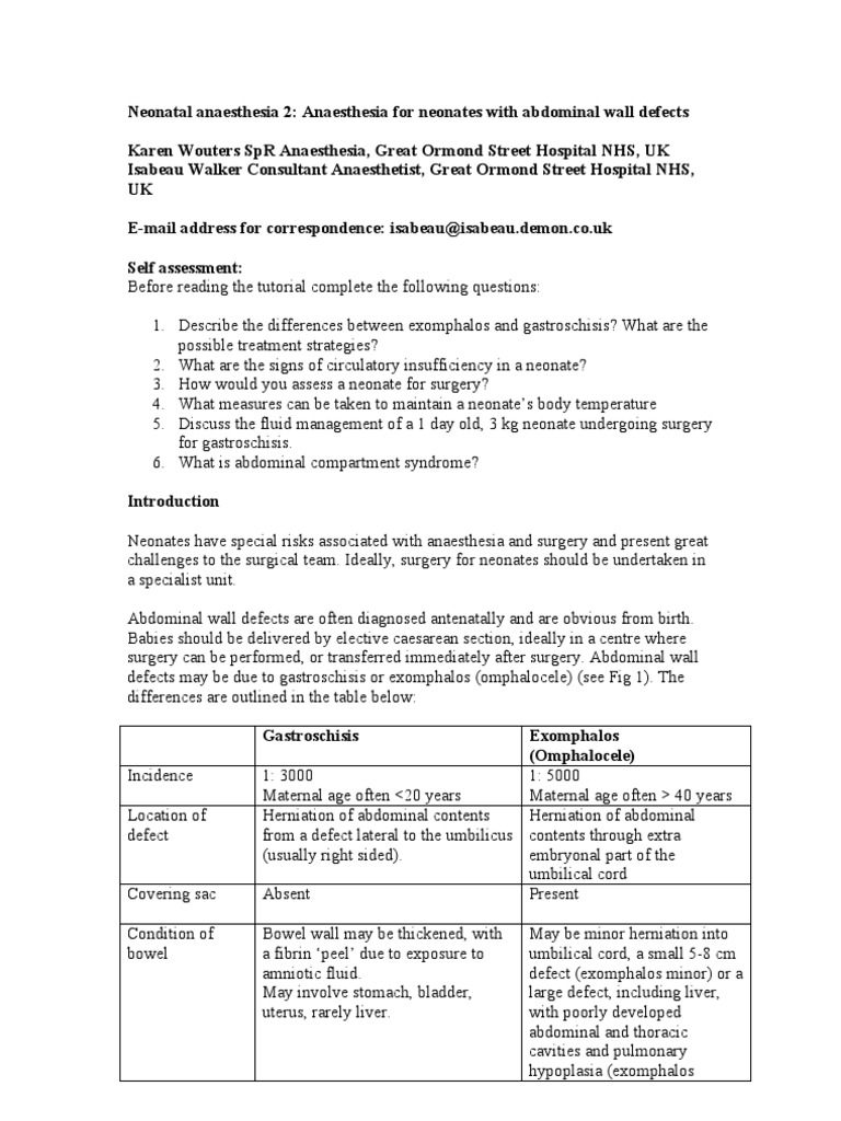 Neonatal Anaesthesia 2 Anaesthesia For Neonates With Abdominal Wall ...