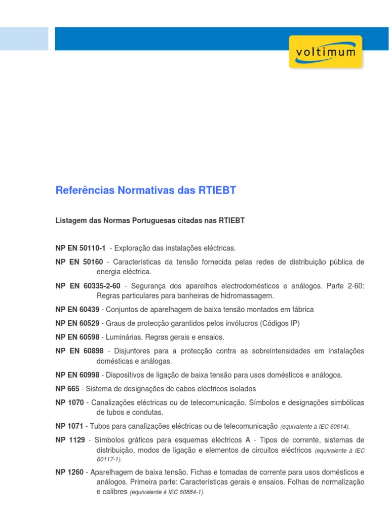 Listagem Das Normas Portuguesas Citadas Nas Rtiebt | PDF | Lâmpada ...
