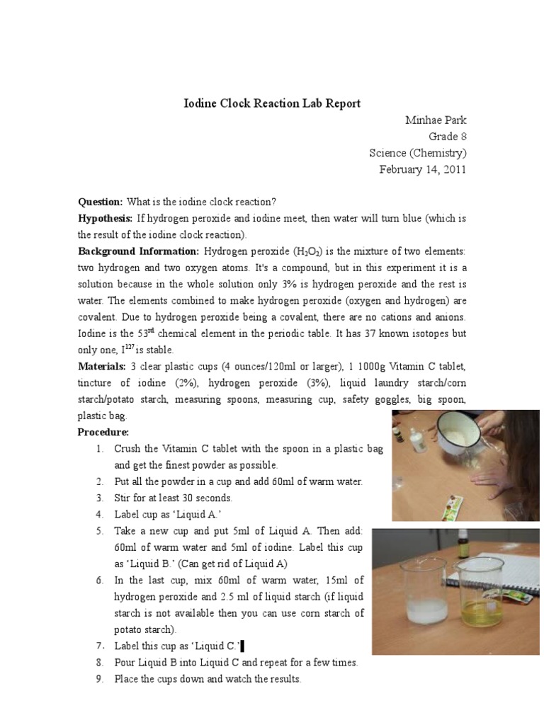 A Study of the Iodine Clock Reaction: Exploring the Chemical Reactions ...